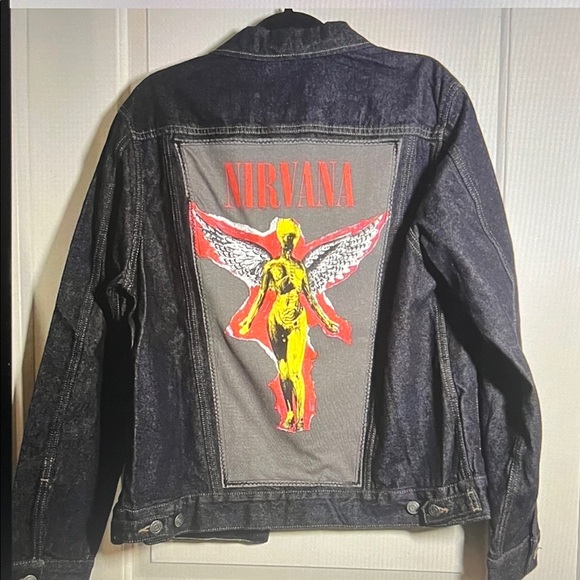 Old Navy | Jackets & Coats | Nirvana Black Denim Jacket With Graphic ...